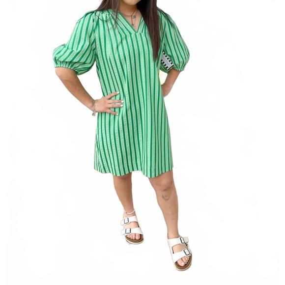 Jade | Dresses | New Jade Stripe Pleated Mini Dress In Green | Poshmark